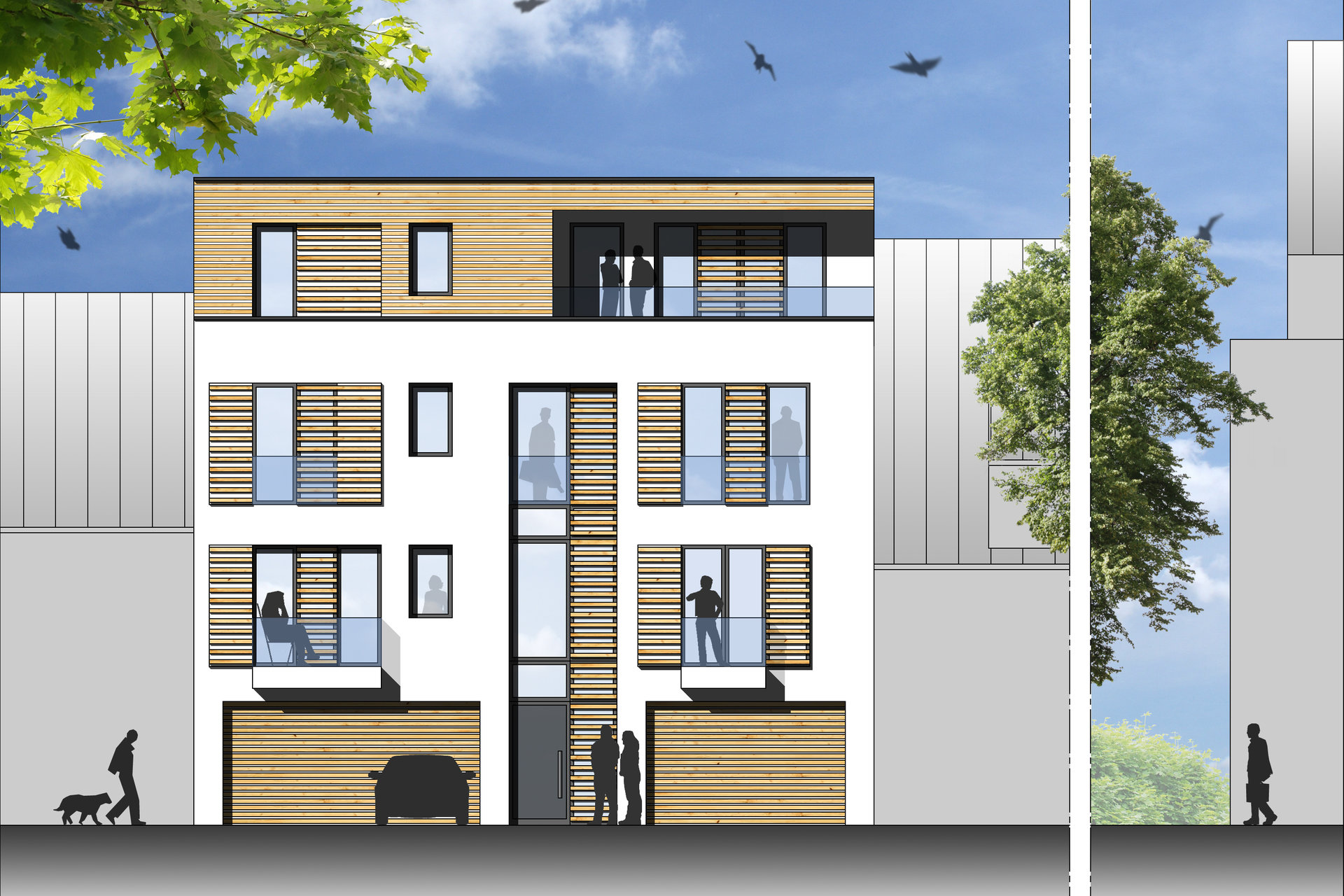 Zweifamilienhaus in Bonn: Ansicht Straße, Variante Putzfassade mit ...